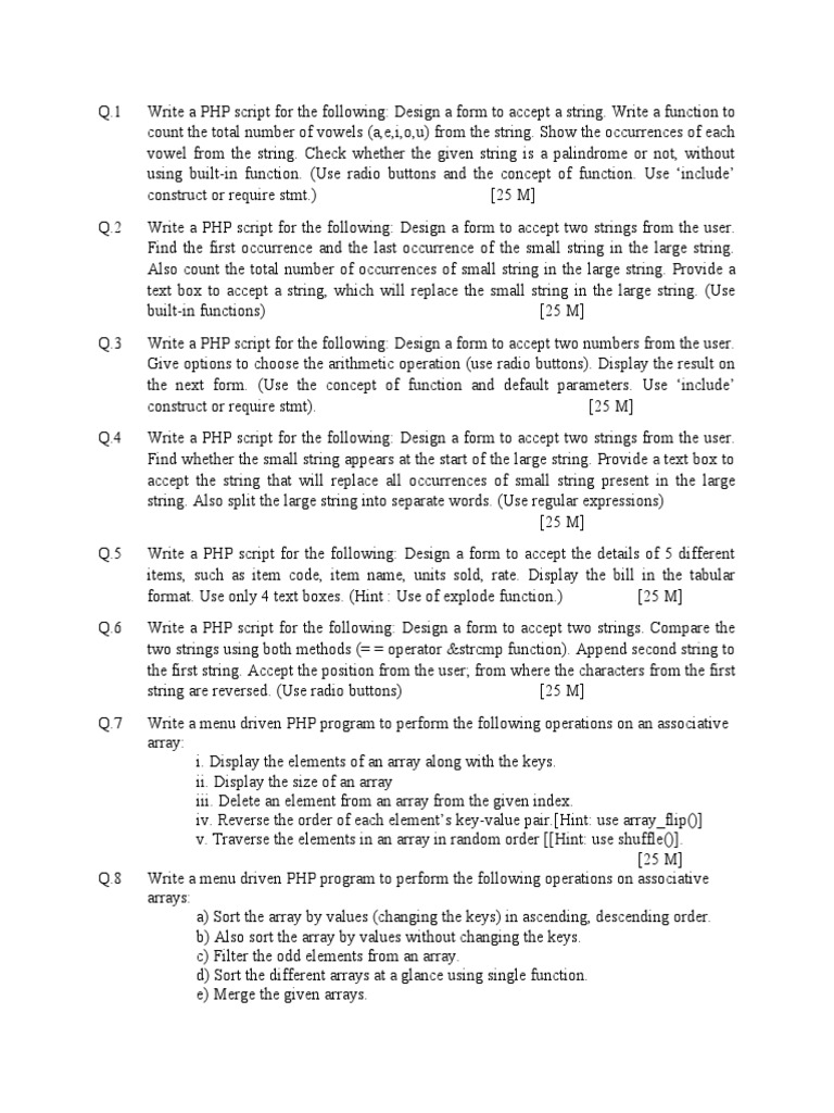 Php Programming Questions And Answers Pdf Php Array Data Structure