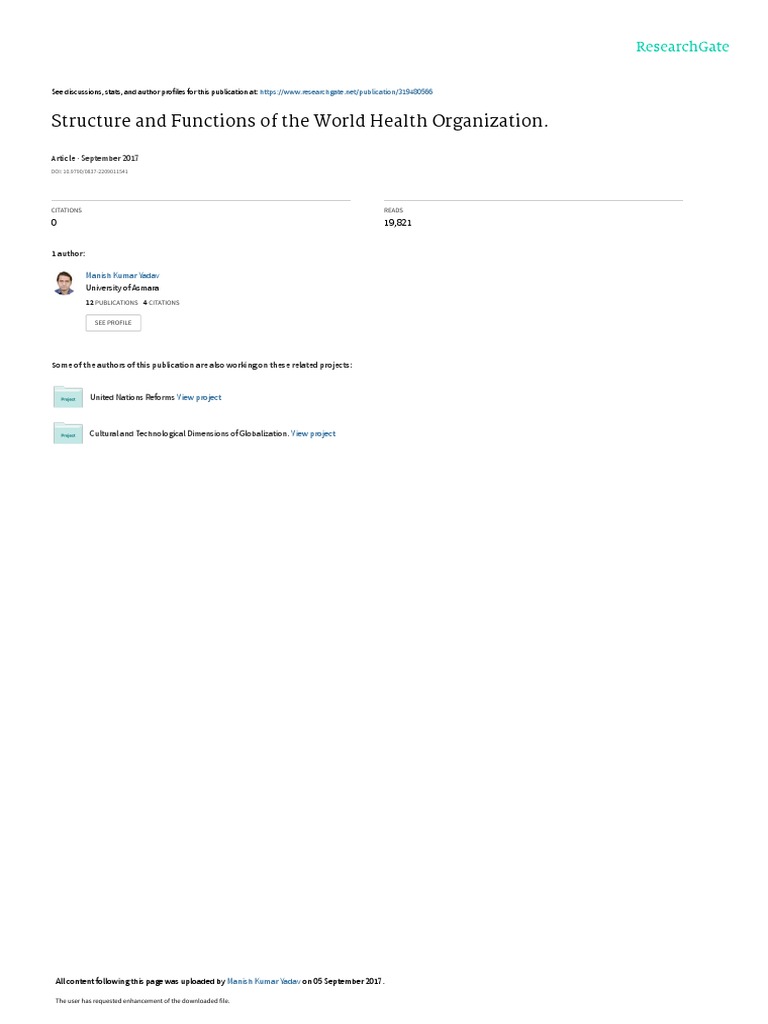 Structure and Functions of The World Health Organization.: September ...