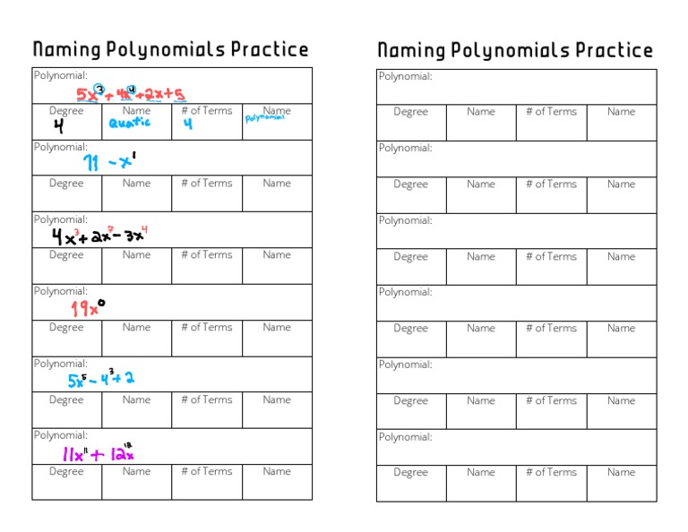 Naming Polynomial Practice-1 | PDF