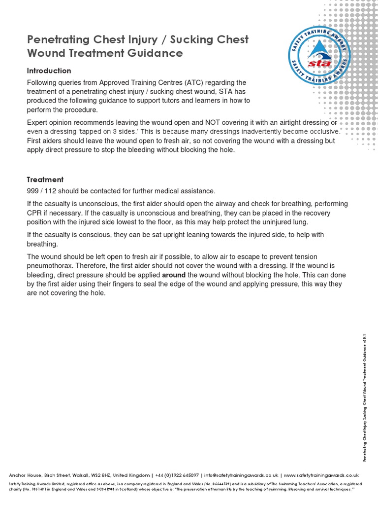 Penetrating Chest Injury Sucking Chest Wound Treatment Guidance v20.1 ...