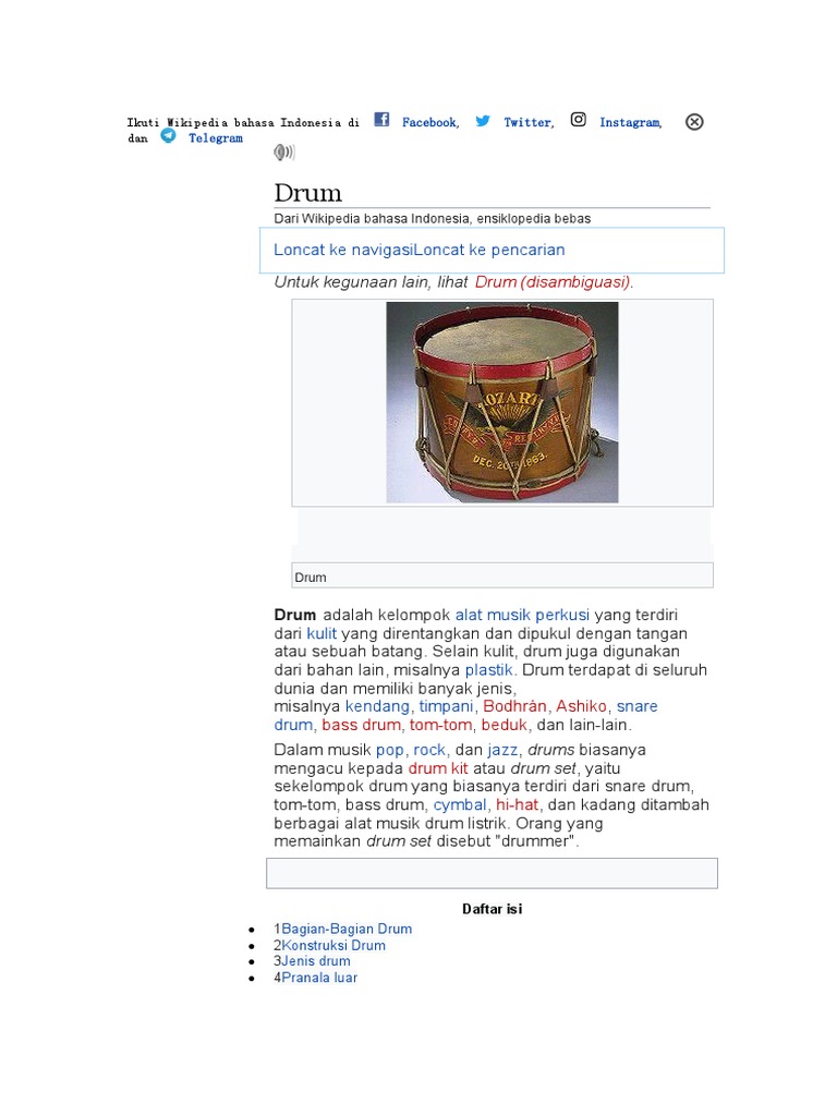 Bagian dan Jenis Alat Musik Drum | PDF