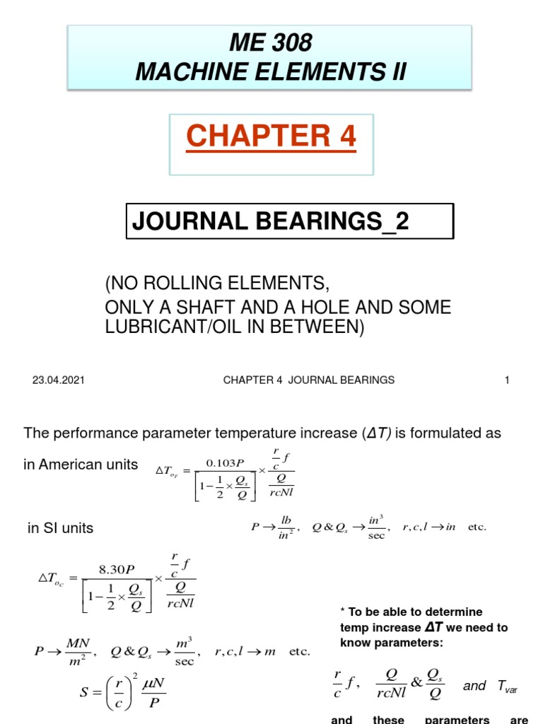 ME 308 Machine Elements Ii: Journal Bearings - 2 | PDF | Bearing ...