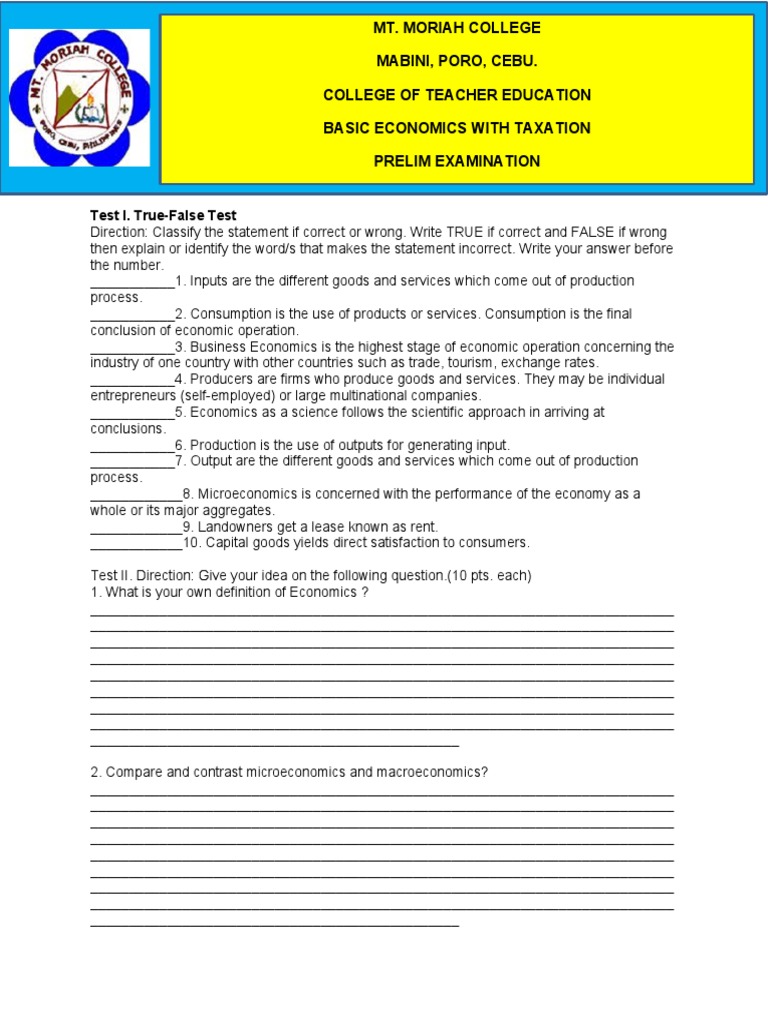 Econ 1 Prelim Examination 2021 | PDF | Microeconomics | Macroeconomics