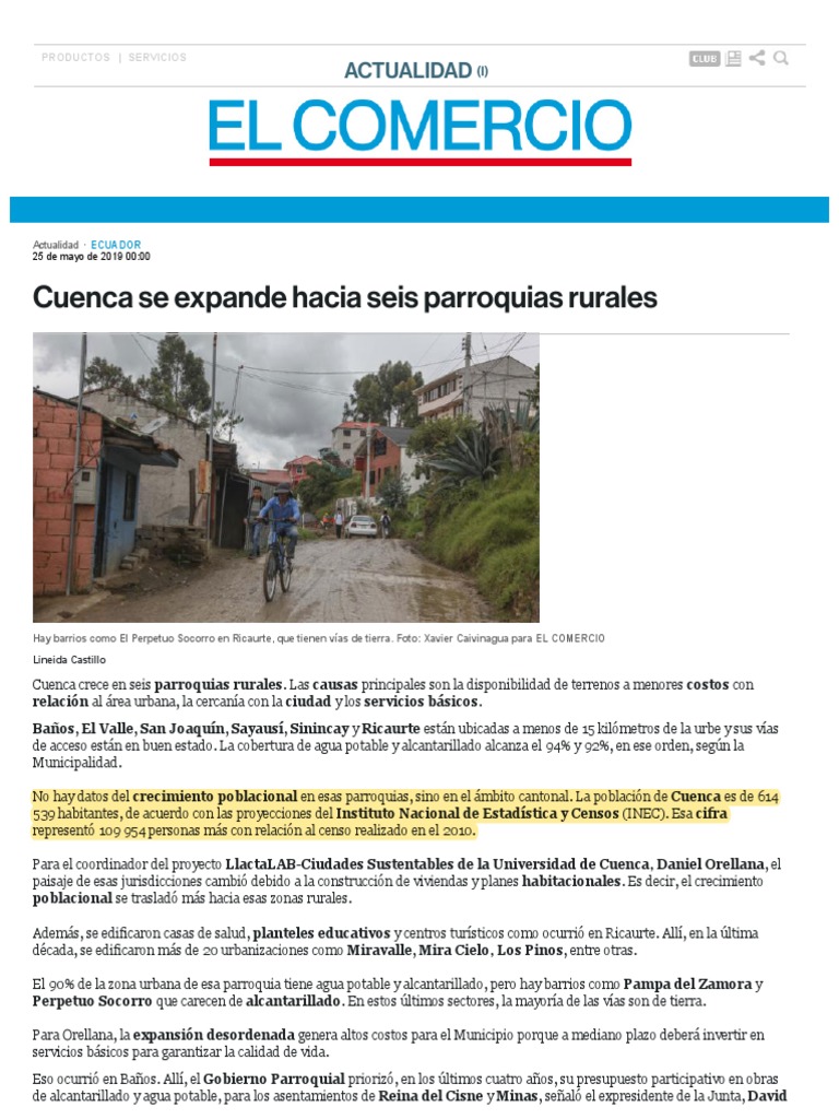 Cuenca Se Expande Hacia Seis Parroquias Rurales | PDF | Ecuador | Agua