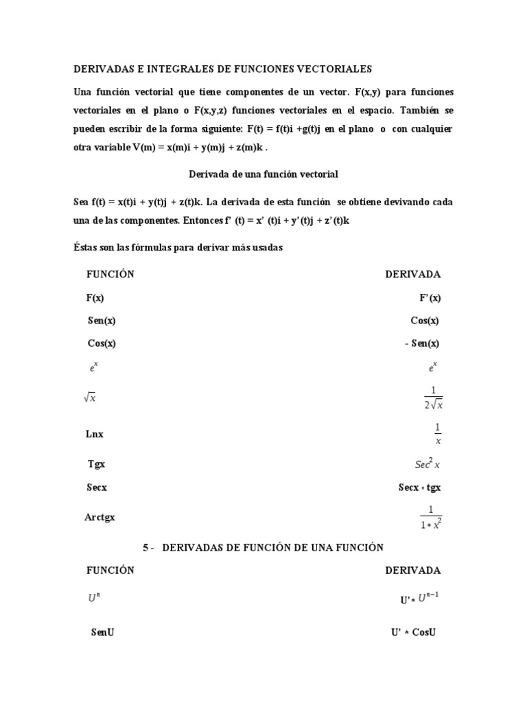 Derivadas e Integrales de Funciones Vectoriales | PDF | Vector Euclidiano | Derivado