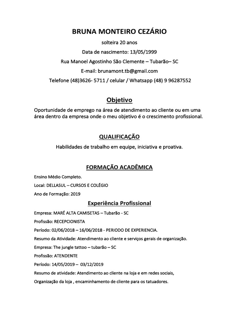 Curriculum Bruna | PDF | Negócios | Ciências Sociais