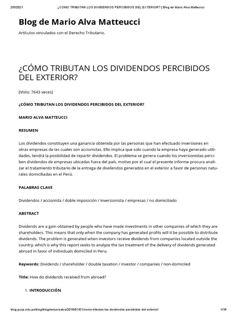 ¿CÓMO TRIBUTAN LOS DIVIDENDOS PERCIBIDOS DEL EXTERIOR_ _ Blog de Mario ...