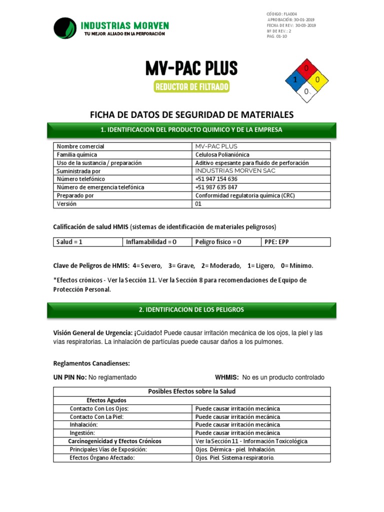 MSDS Mv-Pac Plus | PDF | Gestión de residuos | Residuos