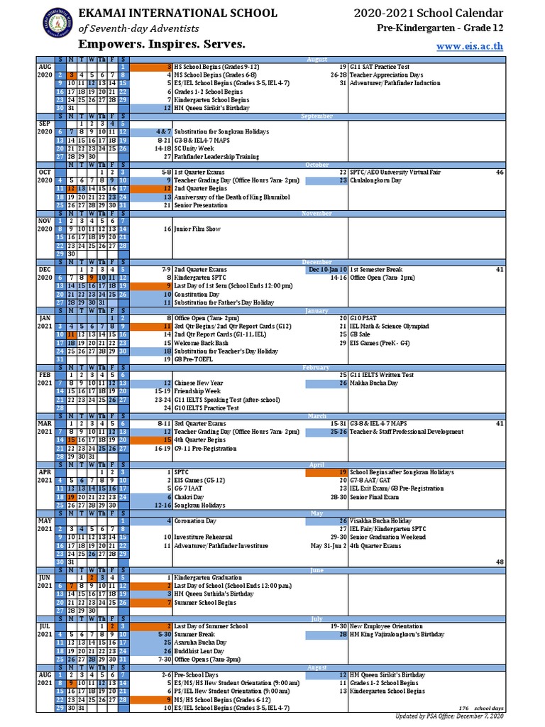 Eis Calendar 2020 2021 | Download Free PDF | Schools | Thailand