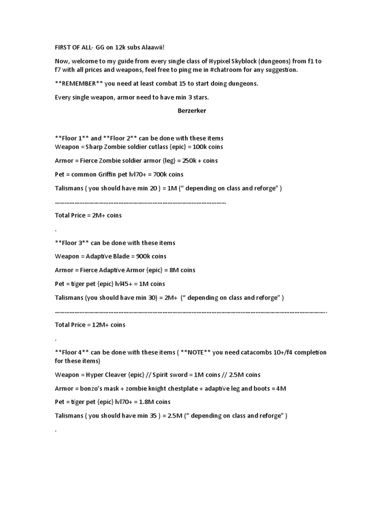 Hypixel Skyblock Dungeon Gear Guide | PDF