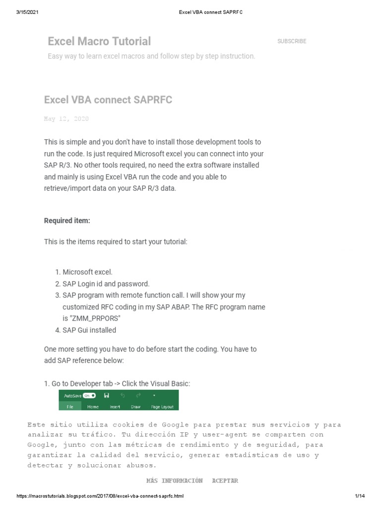 Excel VBA Connect SAPRFC | PDF | Microsoft Excel | Computer Engineering