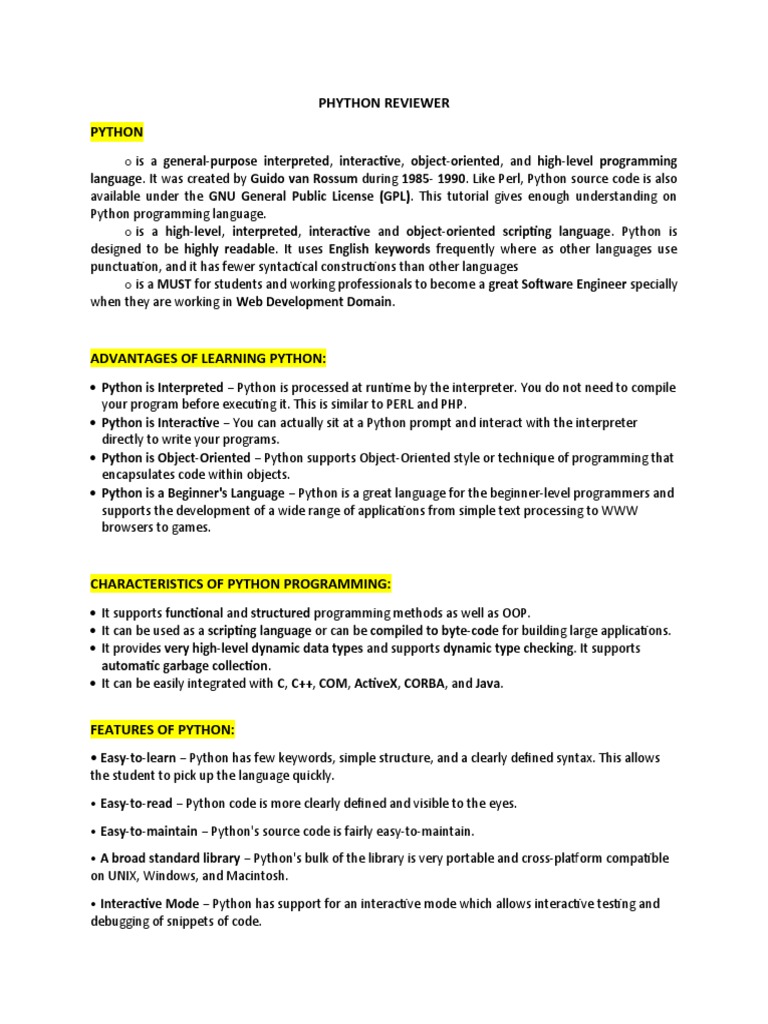 Phython Reviewer Python | PDF | Parameter (Computer Programming ...