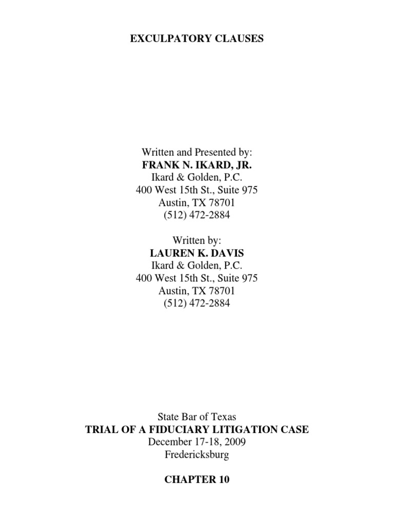 Exculpatory Clauses Frank | PDF | Trust Law | Fiduciary