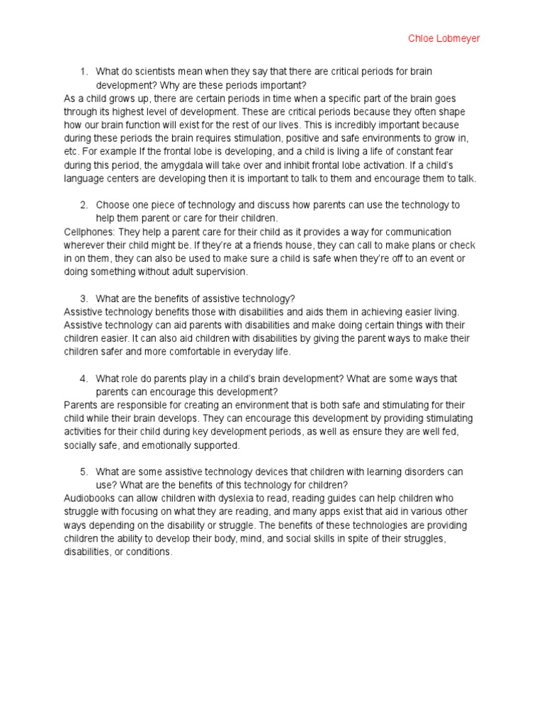 Unit 8 Text Questions - FLVS Real World Parenting | PDF | Disability ...