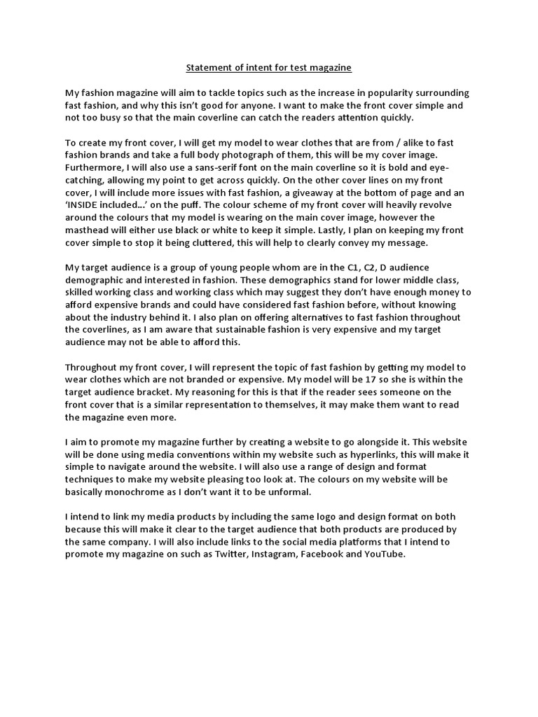 Statement of Intent For Test Magazine | PDF | Fashion | Websites