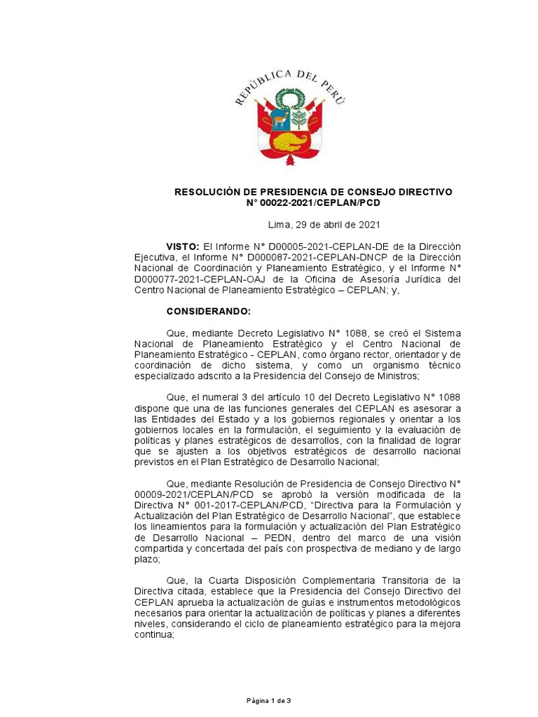 22 RPCD N 00022-2021-PCD- Prórroga de plazo para aprobación de POI ...