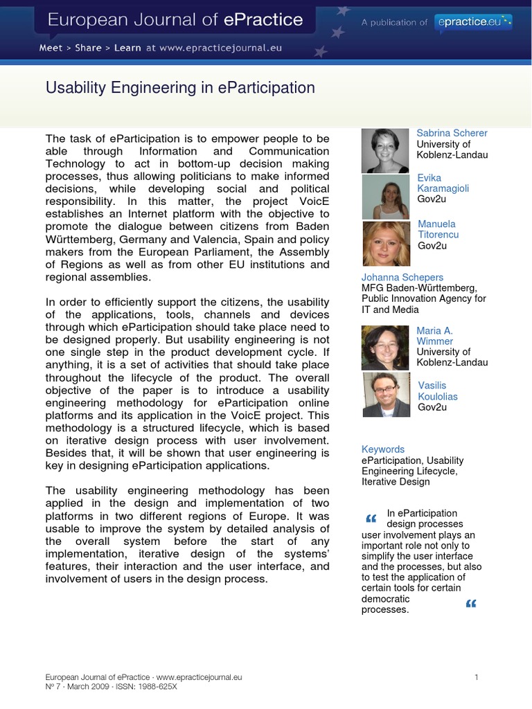Usability Engineering in EParticipation | PDF | Usability | Use Case
