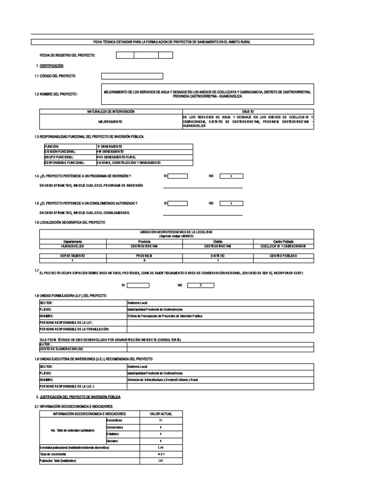 Ficha Técnica Estandar para La Formulacion de Proyectos de Saneamiento en El Ambito Rural | PDF ...