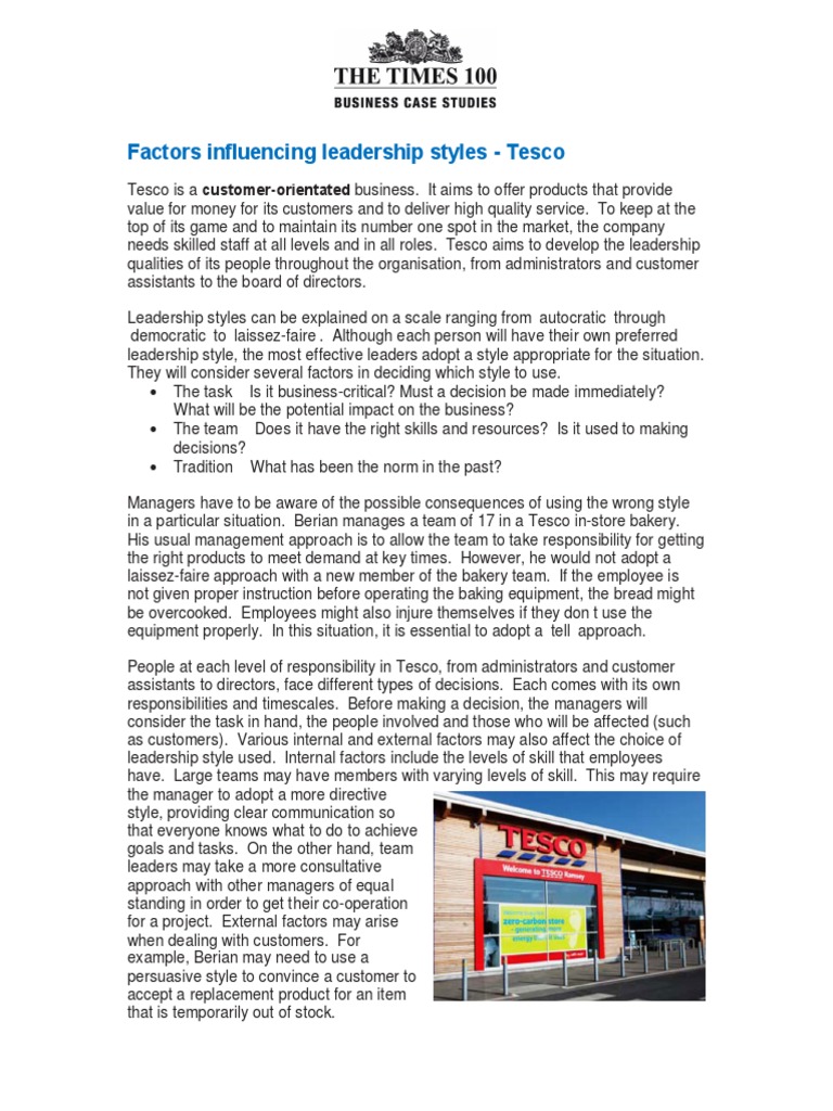 Tesco Edition 16 Lesson Resource Factors Influencing Leadership Style ...