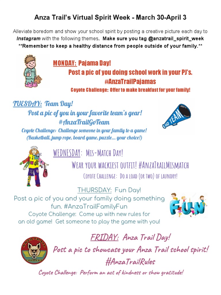 Anza Trail Virtual Spirit Week Guide | PDF