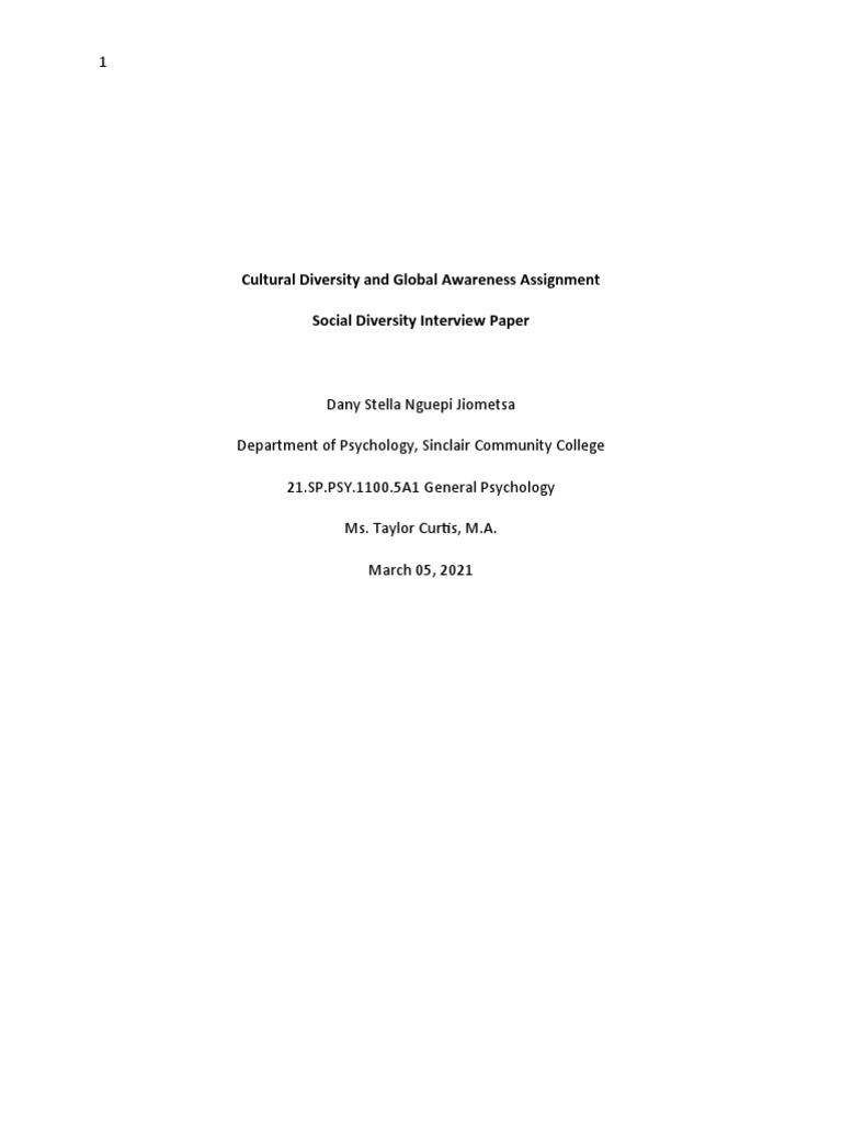 Cultural Diversity and Global Awareness Assignment Social Diversity ...