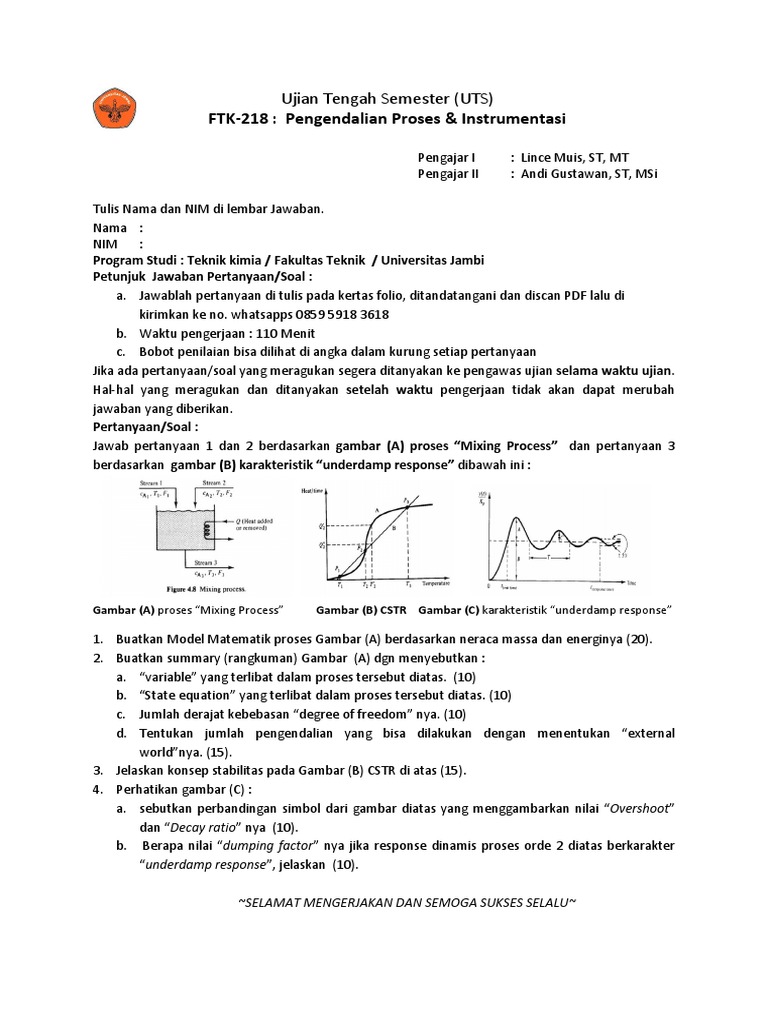 UTS FTK 218 Pengendalian Proses & Instrumentasi Angkatan 2019 | PDF | Metode & Bahan Ajar | Komputer