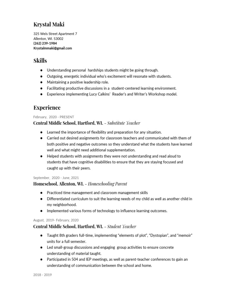Resume 1 | PDF | Individualized Education Program | Homeschooling