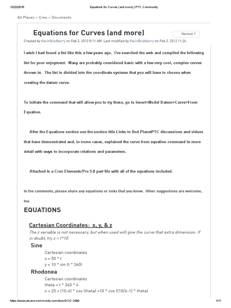 Equations For Curves (And More) - PTC Community | PDF | Equations ...