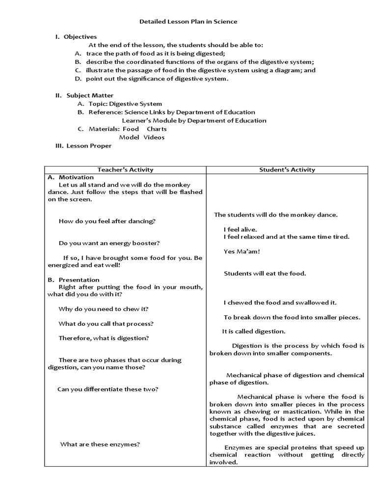 Digestive System Lesson Plan | PDF | Gastrointestinal Tract | Digestion