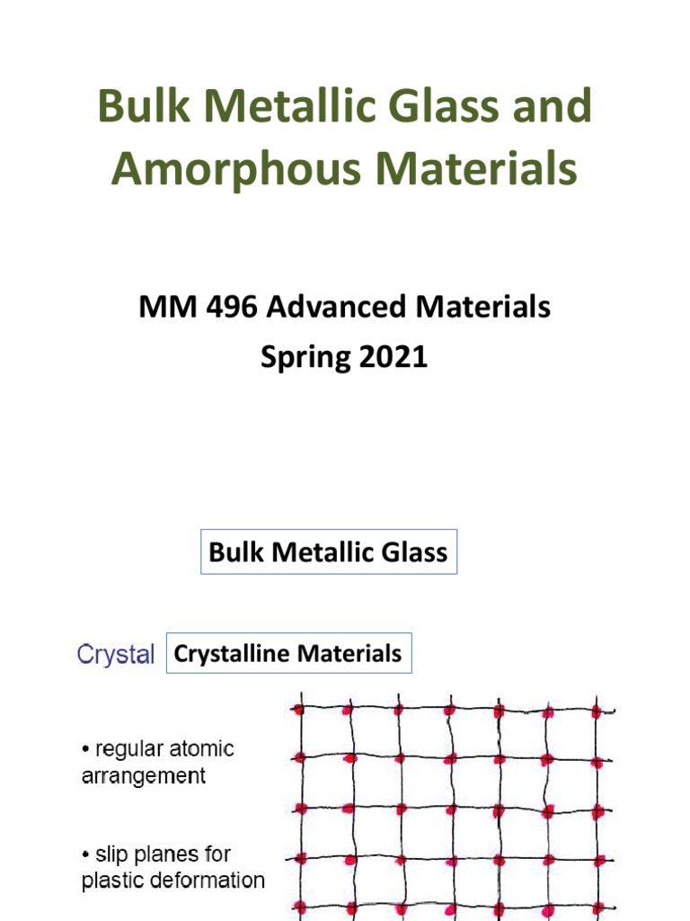 Bulk Metallic Glass and Amorphous Materials: MM 496 Advanced Materials ...