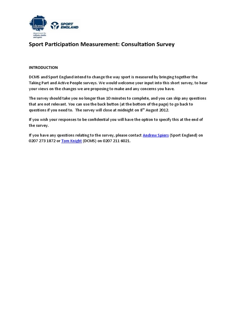 Sport Participation Measurement: Consultation Survey: Andrew Spiers Tom ...
