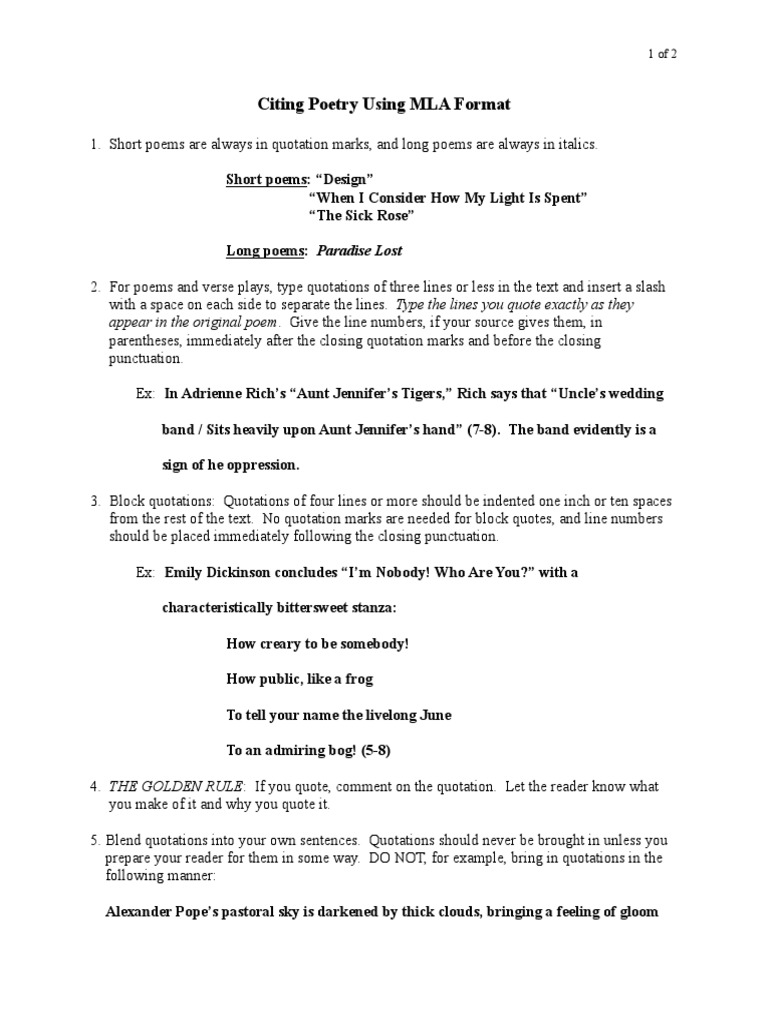 Citing Poetry Using MLA #2 | PDF | Quotation Mark | Poetry