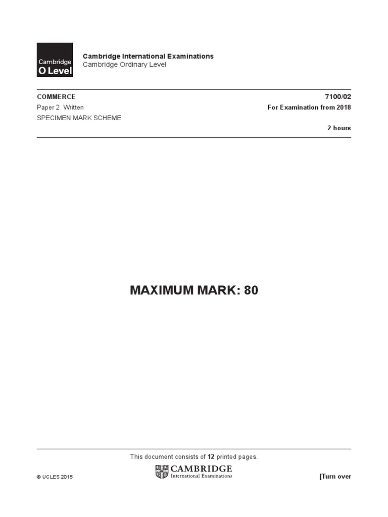 Maximum Mark: 80: Cambridge Ordinary Level | PDF | Credit Card | Payments