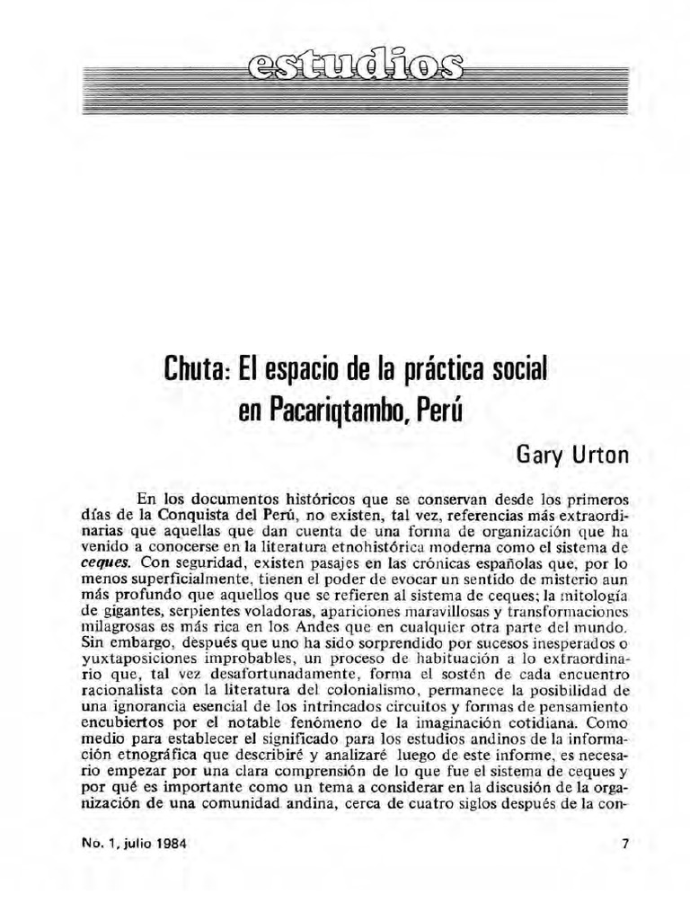"Chuta: El Espacio de La Práctica Social en Pacariqtambo, Perú" - Gary ...