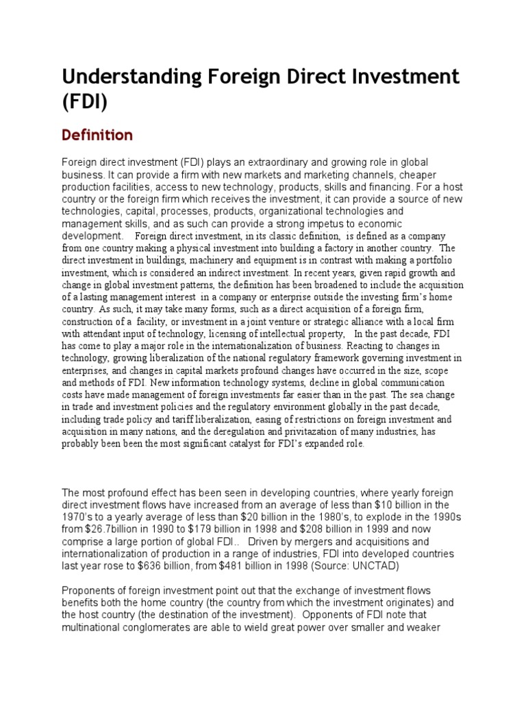 Understanding Foreign Direct Investment | PDF | Foreign Direct ...