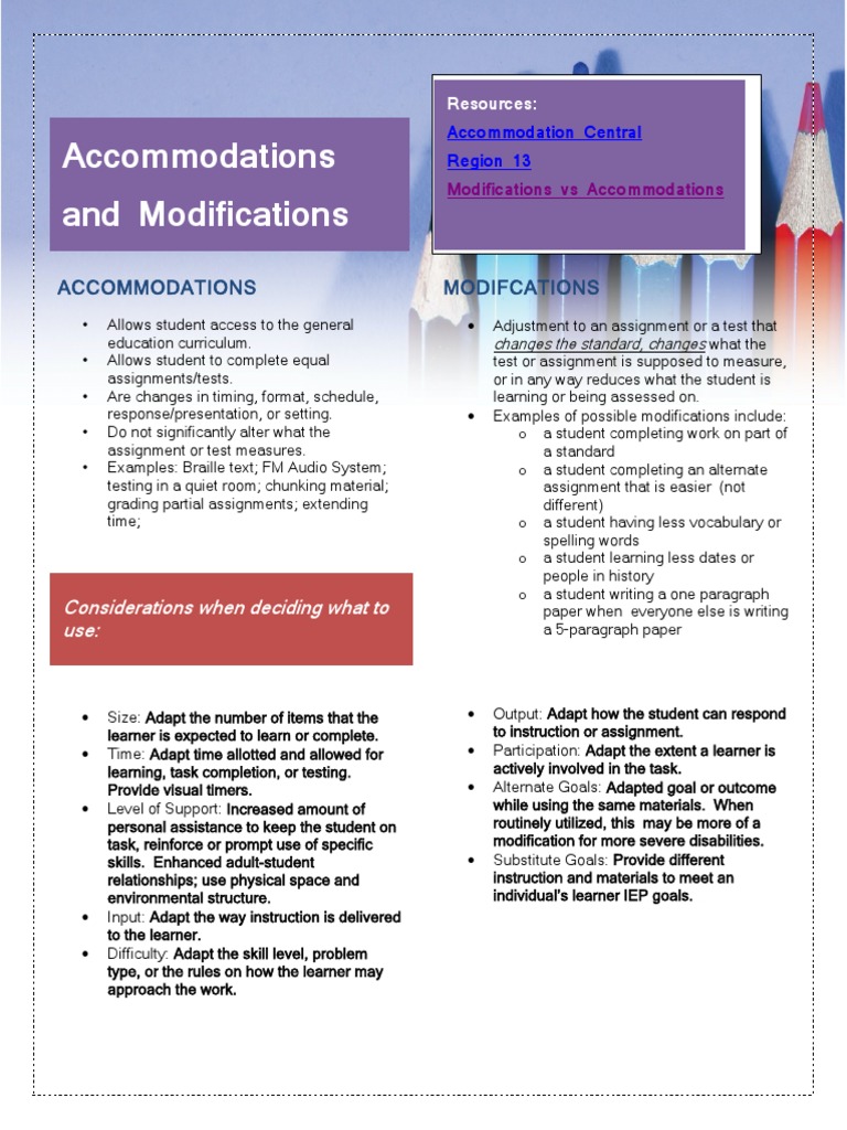 Accommodations and Modifications | PDF | Teaching | Learning