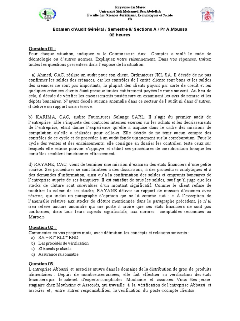 Examen AUDIT Général 02 | PDF | Audit | Maroc