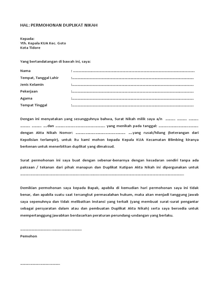 Permohonan Duplikat Akta Nikah | PDF