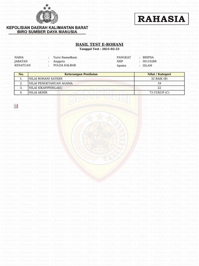 Hasil Test E-Rohani | PDF