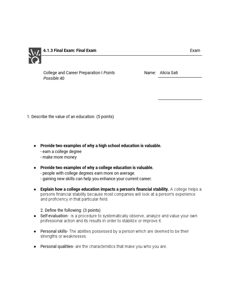 6.1.3 Final Exam - Final Exam | PDF | University And College Admission ...