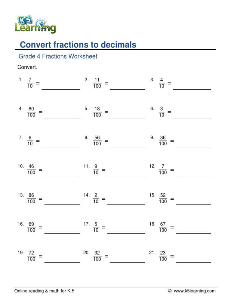 Grade 4 Fractions To Decimals A | PDF | Notation | Division (Mathematics)