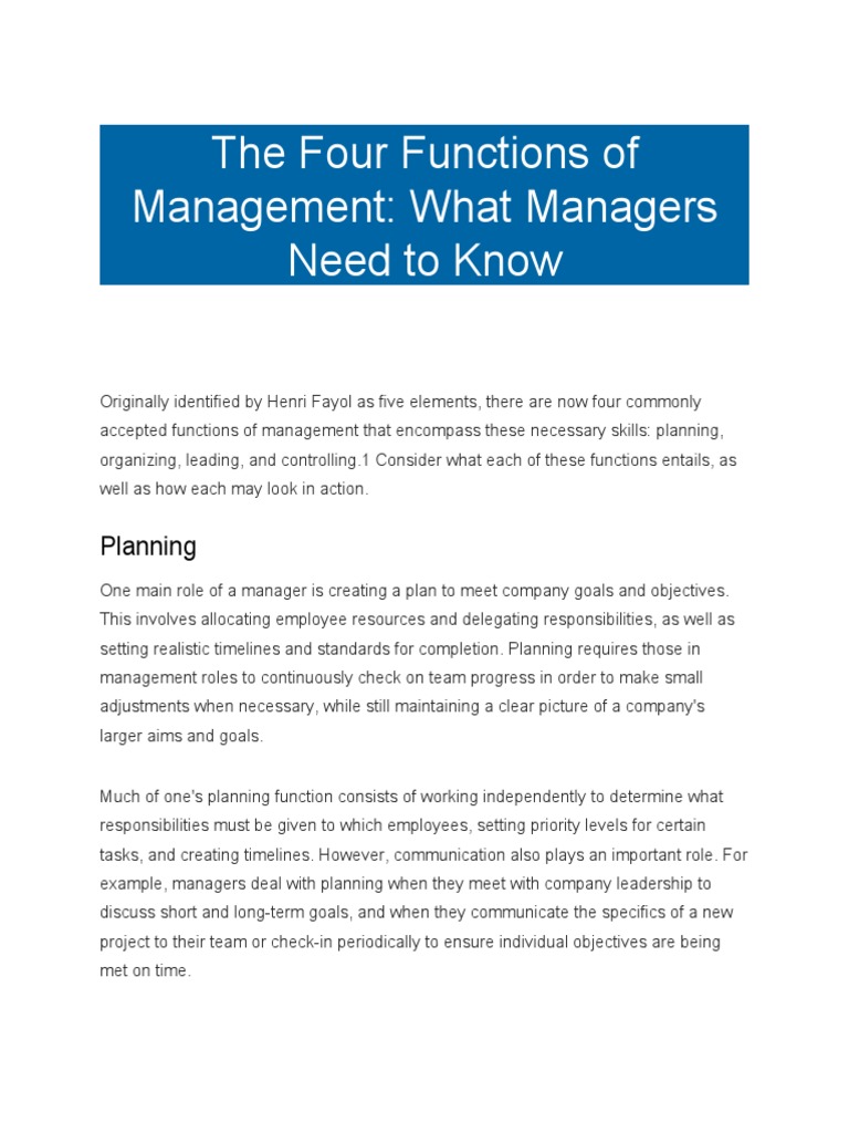 The Four Functions of Management | PDF | Leadership | Goal