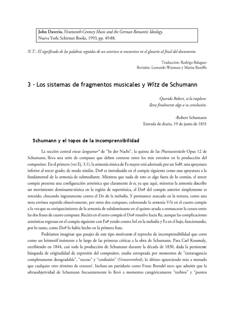(Daverio) Los Sistemas de Fragmentos Musicales y Witz de Schumann | PDF