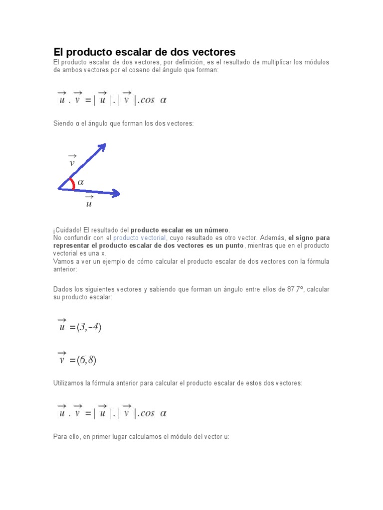 El Producto Escalar de Dos Vectores Teoria | PDF | Vector Euclidiano | Escalar (Matemáticas)