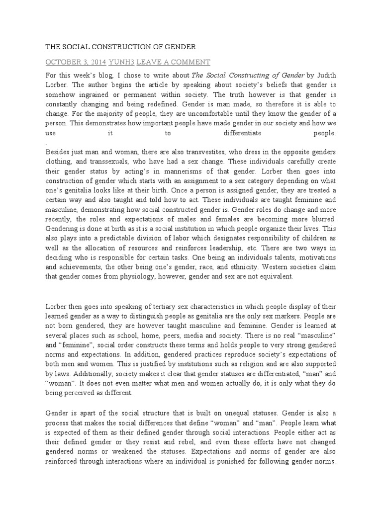 Understanding Gender as Social Construct | PDF | Transgender | LGBTQIA+ ...