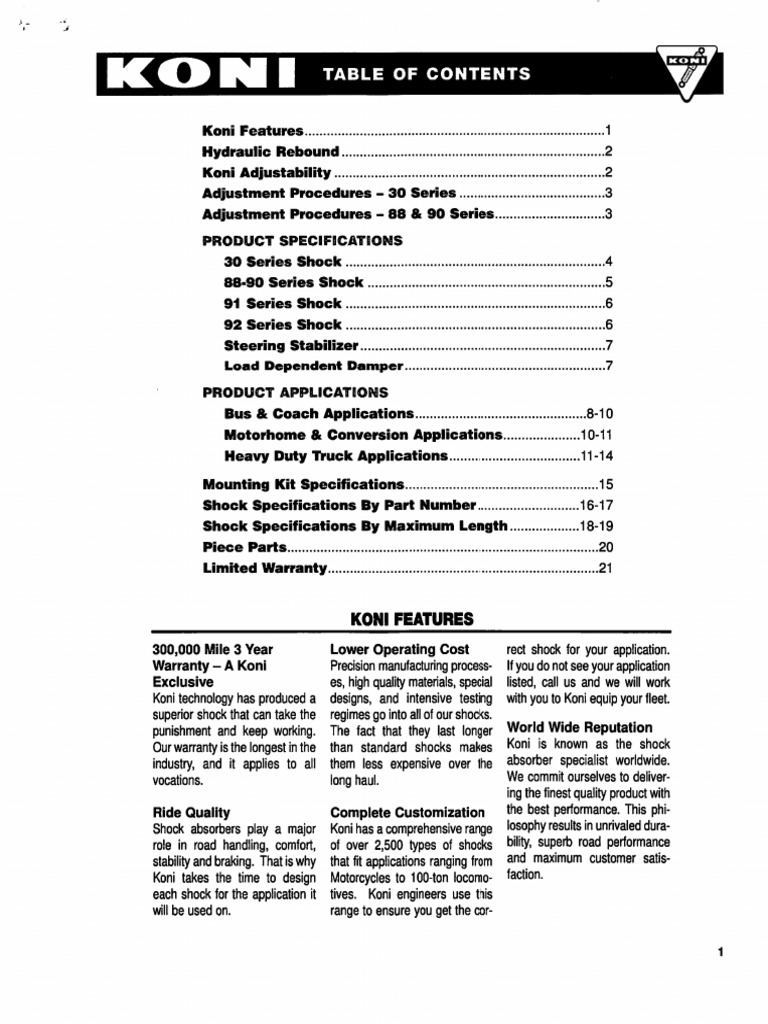 Koni Shock Cross Reference and Data Parts Sheets | PDF