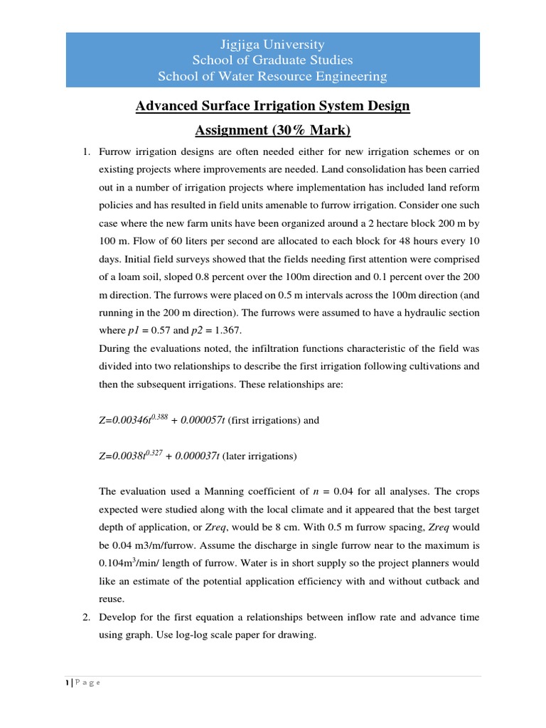 Assignment-One Advanced Surface Irrigation System Design | PDF | Plough ...