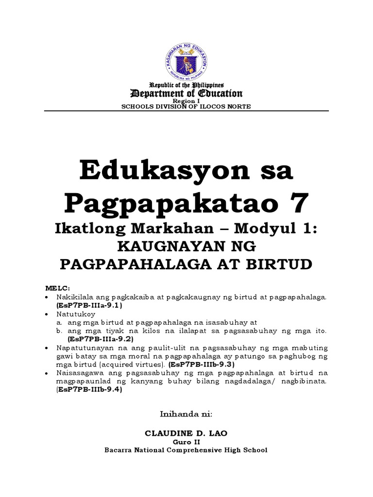 ESP 7 Q3 Modyul 1 Week 1 2 Amalia Labi I Edited | PDF