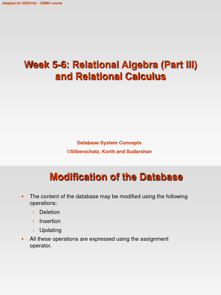 Week 5-6: Relational Algebra (Part III) and Relational Calculus | Descargar gratis PDF ...