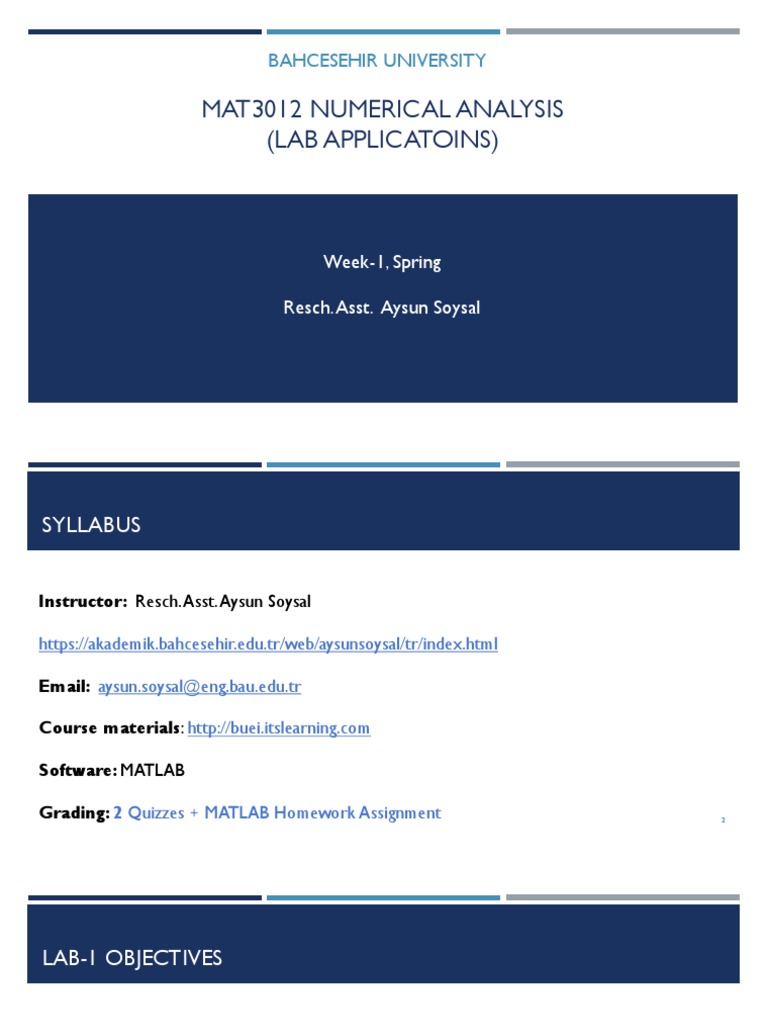 Mat3012 Numerical Analysis (Lab Applicatoins) : Bahcesehir University | PDF | Matlab | Array ...